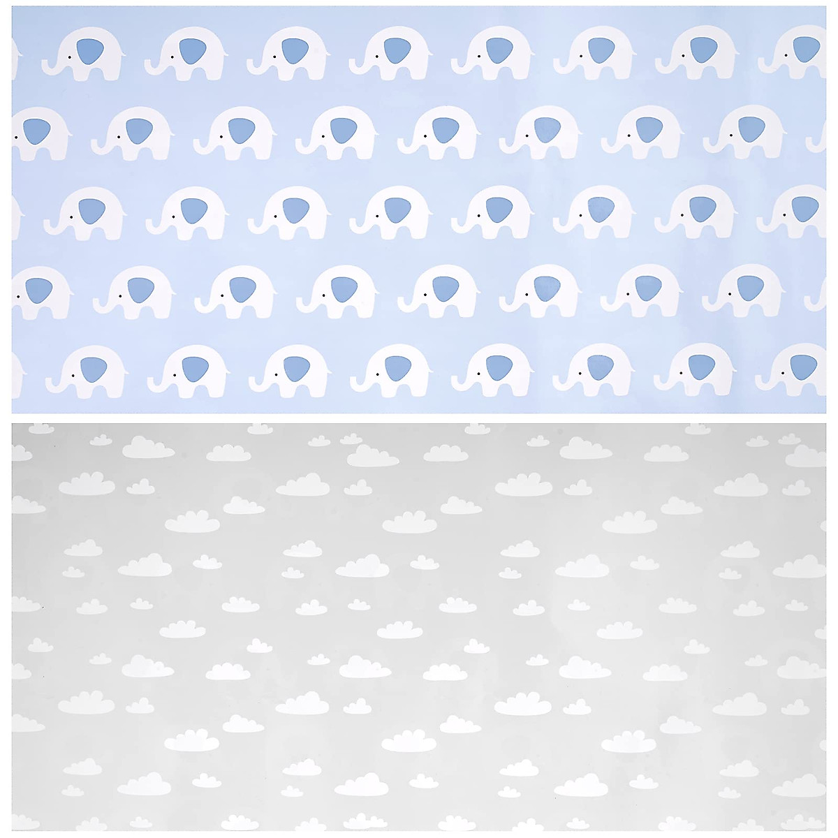 LeZakaa Reversible Baby Shower Wrapping Paper - Jumbo Roll - Elephant in Blue & Cloud in Gray for Baby Boy - 24 inches x 100 Feet (200 sq.ft.)