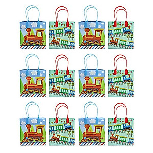 TINYMILLS Train Party Favor Bags Treat Bags Kids Birthday Party Goody Bags with Handles for Boys Girls, 12 Pack Chugga Chugga Two Two Party