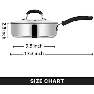 Qstar 3 qt. Stainless Steel Aluminum Nonstick Saute Deep Fry Pan with Lid and Pour Spout