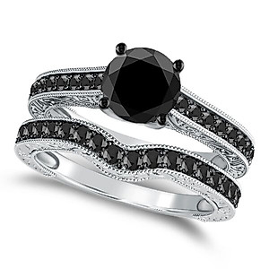 MauliJewels 1.50 Carat Black Diamond Bridal Ring Set For Women Crafted Prong 10K Solid Rose,Whit & Yellow Gold