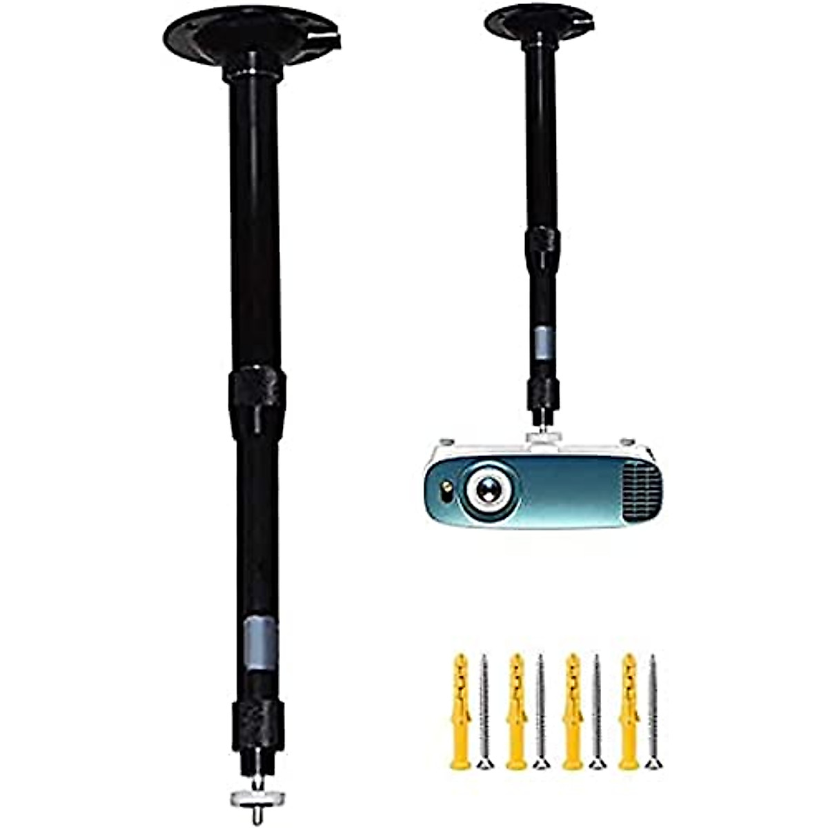 Universal Projector Mount Projector Ceiling Mount 12-17 in Adjustable Height 360° Rotation Stainless Aluminium Alloy Cable Management Projector Wall Mount for Mini Projector Video CCTV DVR Camera