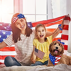 Whaline 4Pcs 4th of July Dog Bandanas & Matching Scrunchie Set American Flag Patriotic Dog Scarf Bow Clip Hair Band Headband for Pet Dog Owner Independence Day Memorial Day Dressing Accessories