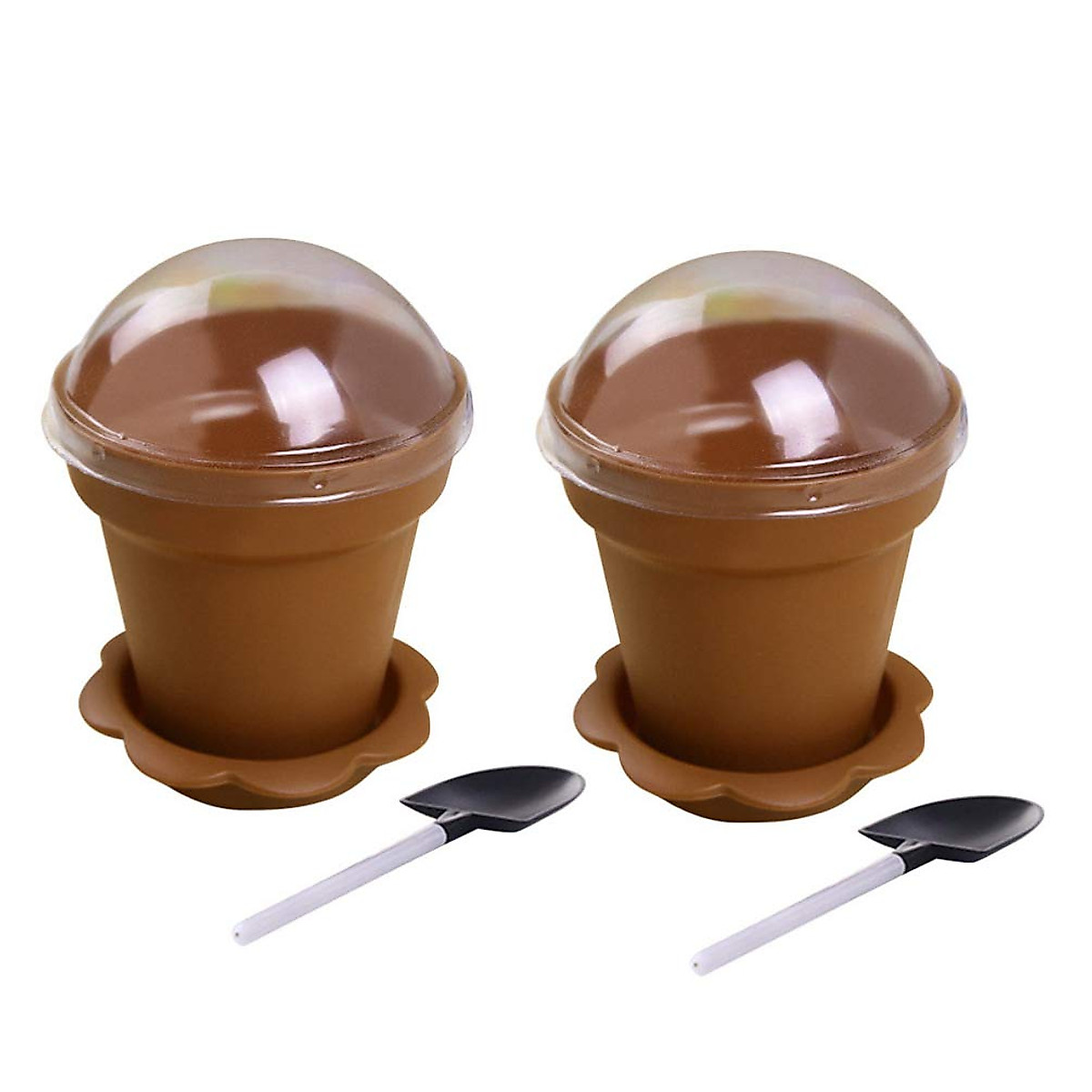 DOITOOL Pudding Cups Silicone Baking Cups 10pcs Dessert Cups with Dome Lids Spoons Flowerpot Shaped Mousse Cups Portion Cups Cake Container for Ice Cream Dessert