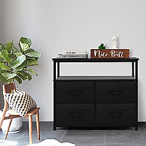 AZL1 Life Concept Dresser with Shelves-Storage Chest for Bedroom, Living Room, Hallway, Closet Organizer with Sturdy Steel Frame, Wooden Shelf, Removable Fabric Drawers, Black