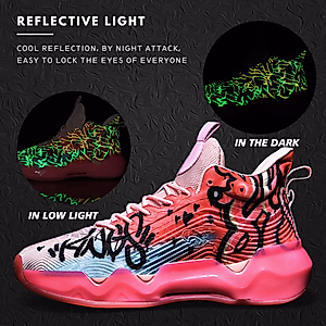 Promenie Men's High-Top Basketball Shoes Graffiti-Inspired Athletic Footwear with Superior Support Anti-Slip Design Outstanding Durability Pink Size 8.5