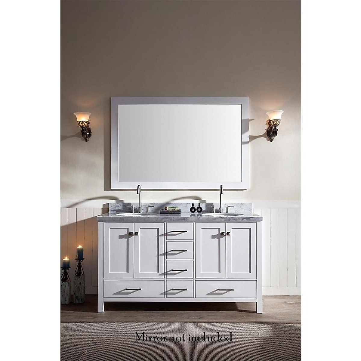 ARIEL Cambridge A061D-VO-WHT 61" Inch Double Oval Sink Solid Wood White Bathroom Vanity with 1.5" Inch Edge Carrara Marble Countertop