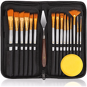 18Pack Oil Paint Brushes Sets Professional Artist Acrylic Brush Kits for Canvas Painting Ceramic - 15 Sizes Brush 1 Standing Organizer 1 Mixing Knife 1 Watercolor Sponge Gray