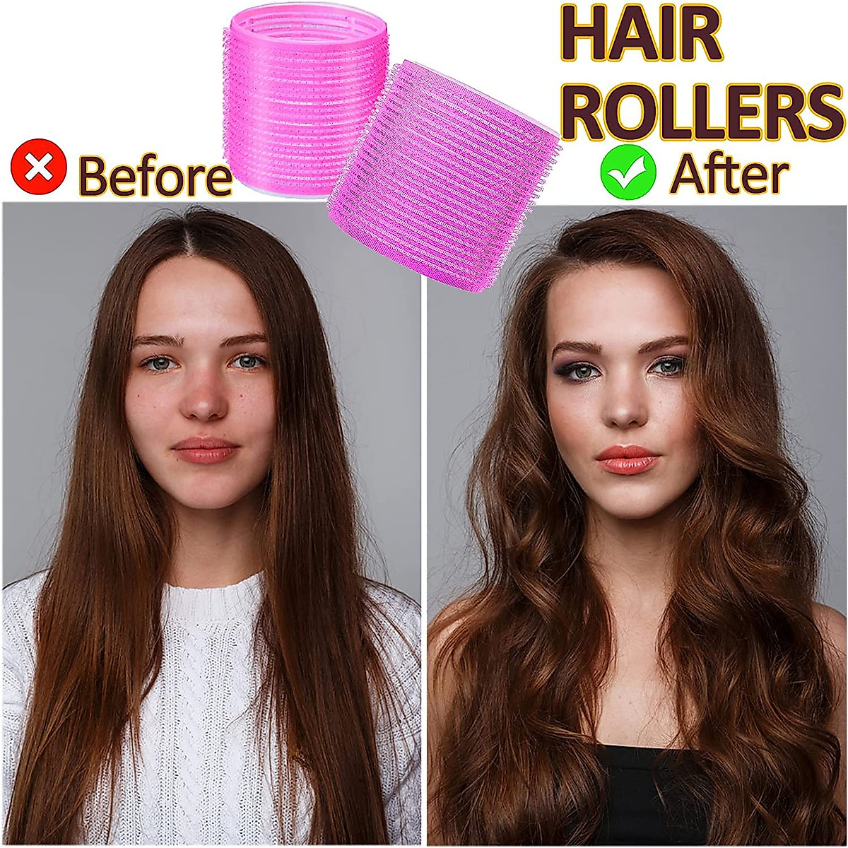 Super Jumbo Hair Rollers, 12 Pack Self Grip Salon Hairdressing Curlers, Hair Curlers Sets, DIY Curly Hairstyle for Long Hair, Colors May Vary, Jumbo Plus