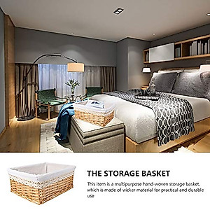 DOITOOL Seagrass Nesting Baskets Woven Basket Rattan Storage Bin Seagrass Wicker Basket with Fabric Liner Dedsktop Sundries Container Weaving Jewelry Cutlery Organizer L Wicker Storage Basket