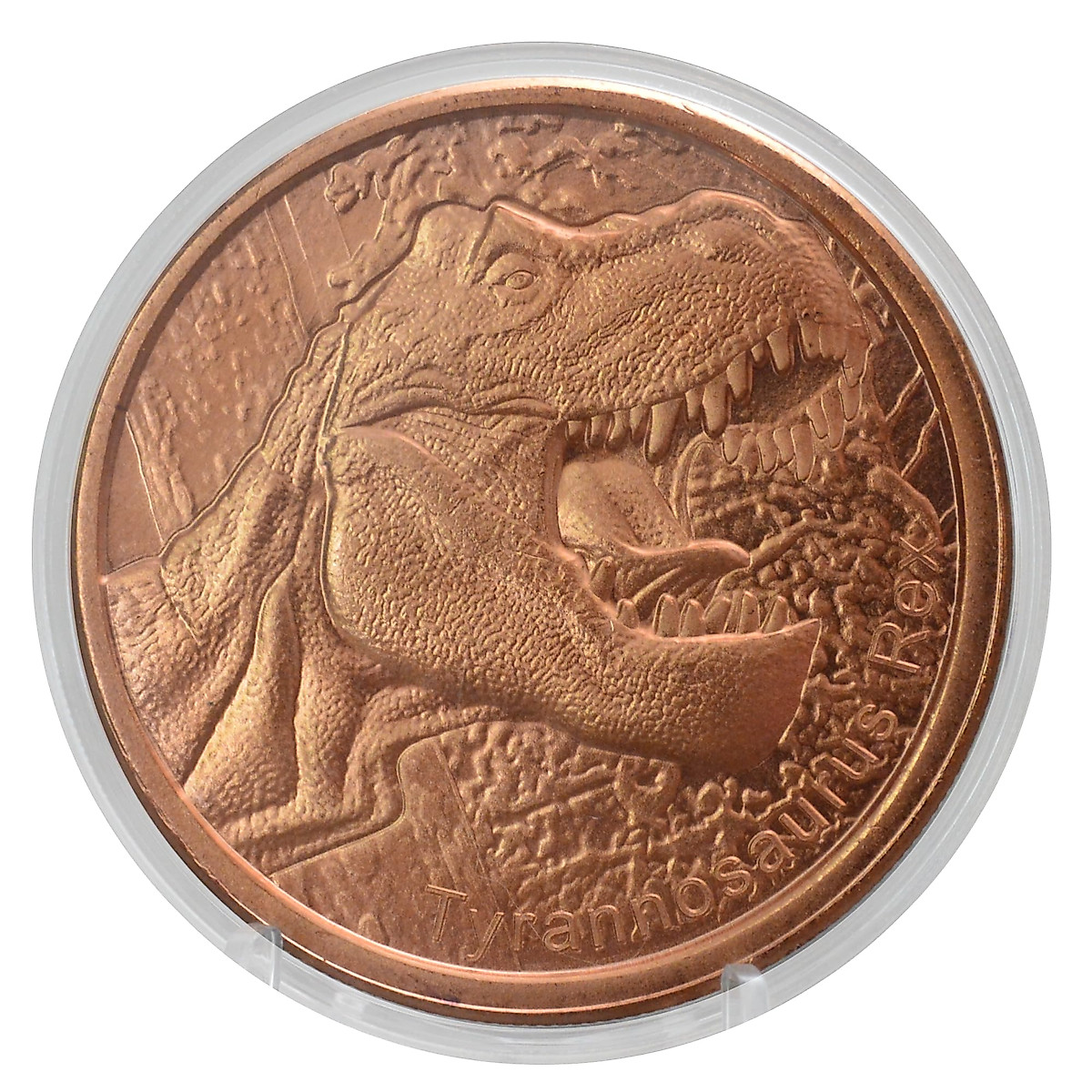 Roaring Tyrannosaurus Rex Prehistoric Dinosaur - 1 oz .999 Pure Copper Round Collecticble 39mm Challenge Coin in Capsule - COA by Heavenly Metals