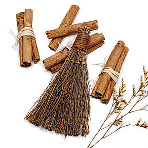 KRE Cinnamon Scented Broom 6 Inch Mini Hand Broom Fresh Scent for Fall Autumn Halloween Christmas Holiday DIY Art Craft Projects Material Farmhouse Home Decoration Gifts Pack of 2 with Bonus Hermbuch
