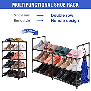 NiHome 3-Tier Shoe Rack Sturdy Durable Metal Shoe Organizer 12 Pairs Space Saving Shoe Tower Shoe Stand Shoe Shelf Non-Woven Fabric for Closet Hallway Entryway Living Room Bedroom (Black)