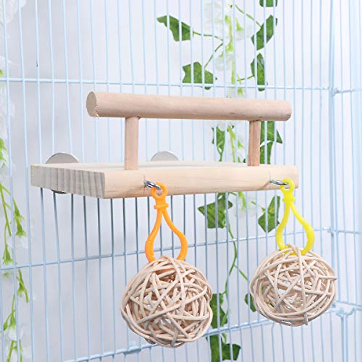 POPETPOP Bird Perches Cage Toy - Hamster Wooden Platform Parrot Play Gym Stands with Swing,Rattan Ball,Ferris Wheel Ladder Pet Training Playground for Birds Cockatiels Conures Hamster Rat