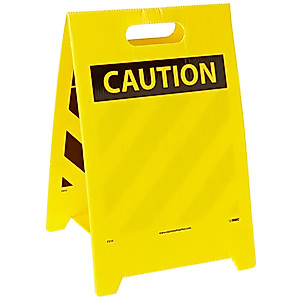 NMC FS15 Double Sided Floor Sign, Legend "CAUTION" with Hazard Stripe, 12" Length x 20" Height, Coroplast, Yellow/Black