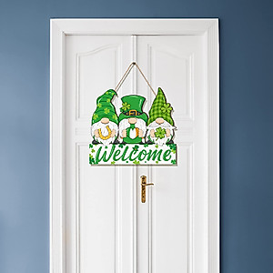 St. Patrick's Day Welcome Door Decor St. Patrick's Day Gnome Door Sign Shamrock Wooden Sign St Patrick's Day Hanging Decorations for Irish Front Door Home Indoor Outdoor Farmhouse Porch Decor