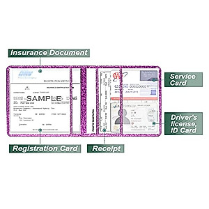 Teoenix Car Registration and Insurance Holder, Automotive Glove Box Car Organizer Men Women Wallet Accessories Case for Cards, Essential Documents, Driver License - Bling Purple