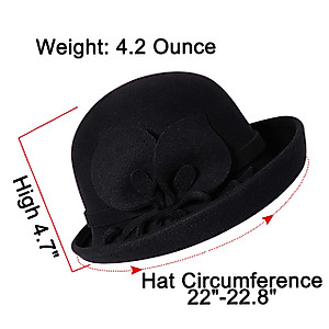 Bienvenu 1920 Vintage Cloche Bucket Hat Women Church Derby Party 100% Wool Hat,Black