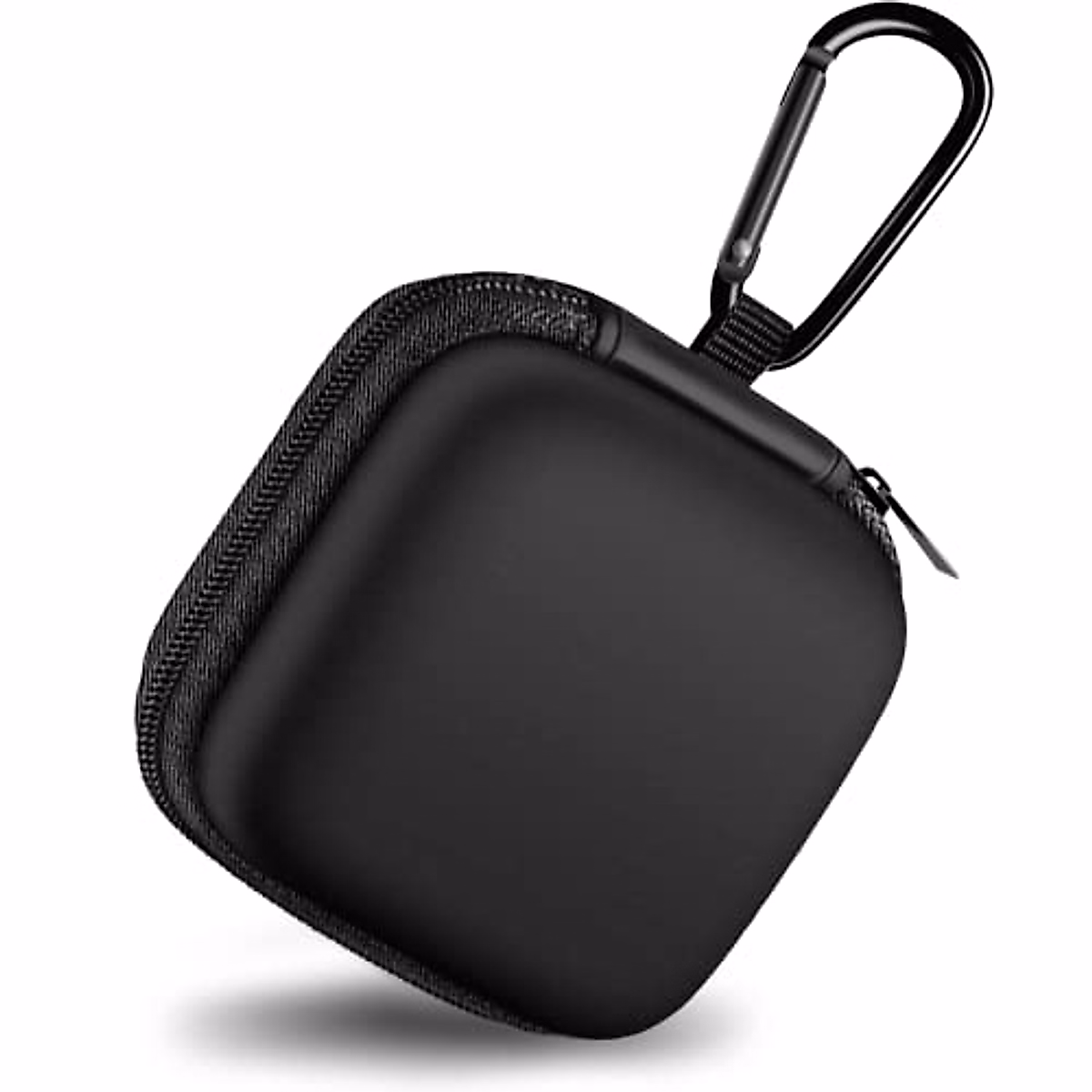 Woyinger Square Earbud Case Portable EVA Carrying Case Storage Bag Cell Phone Accessories Organizer with Carabiner for Earphone, Earbud, Earpieces, SD Memory Card, Camera Chips,Black