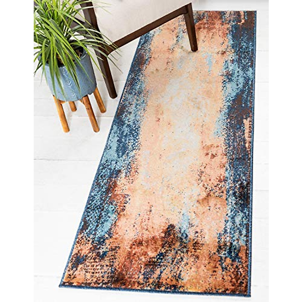 Unique Loom Mystic Collection Over-Dyed Abstract, Mid-Century Modern, Rustic Area Rug, 2' 0" x 6' 0", Peach/Beige