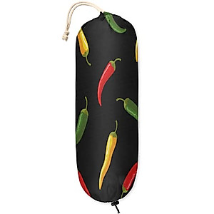 Colorful Chili Pepper Red Yellow Green Plastic Bag Holder, Wall Mount Grocery Bag Holder Dispenser Organizer, Washable Shopping Bag Storage Home Kitchen Decor