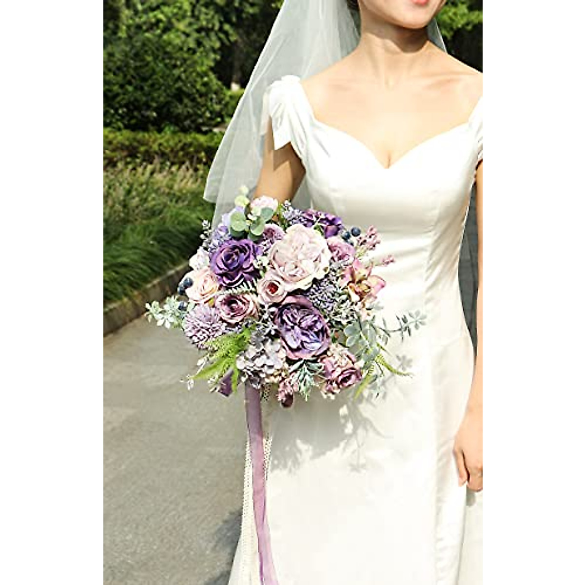 HIMIFOLO Artificial Flowers Austin Roses 25pcs Silk Fake Flowers for DIY Wedding Bouquets Combo Gradual Change Centerpieces Arrangements Party Bridal Baby Shower Home Decorations (Purple)