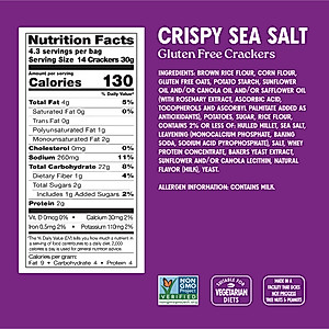 Milton’s Gluten Free Crackers, Crispy Sea Salt - Non-GMO Project Verified, Kosher, Certified Gluten Free Snack, 5 Grains In Every Bite - 20 Oz