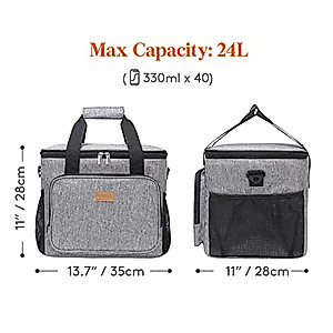 Lifewit Collapsible Cooler Bag Insulated Lunch Bag 24L (40-Can), Large Leakproof Soft Sided Portable Cooler Bag for Outdoor Travel Beach Picnic Camping BBQ Party, Grey and Black