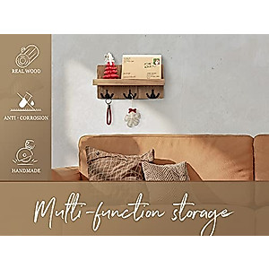 Rebee Vision Farmhouse Key Holder for Wall with Shelf: Decorative Mail Organizer and Key Rack Wall Mount with 3 Anchor Hooks - Rustic Entryway Decor (Retro Brown)