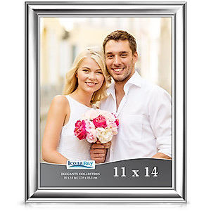Icona Bay 11x14 Silver Picture Frame, Contemporary Photo Frame 11 x 14, Wall Mount or Table Top, Elegante Collection