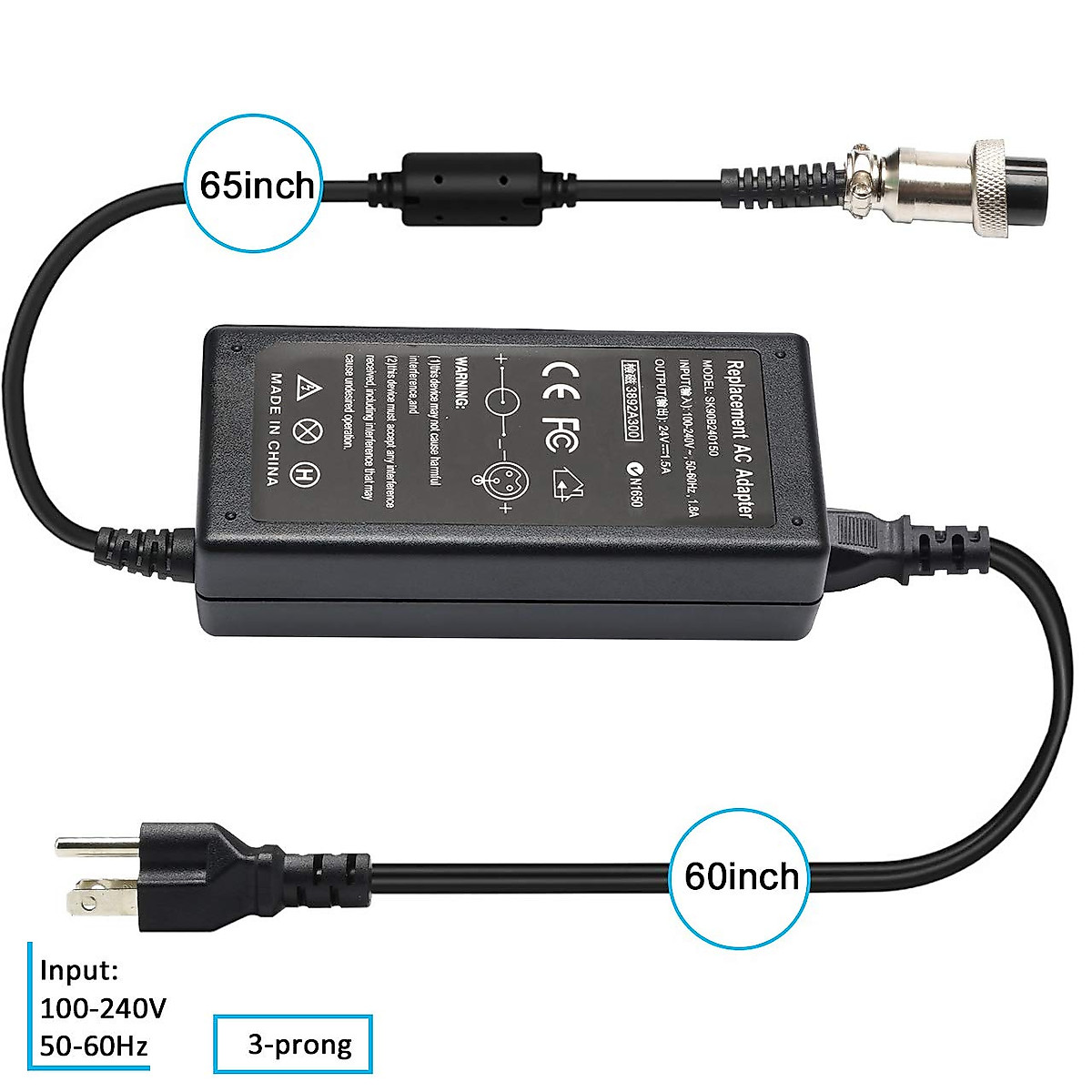 24V 1.5A 36W Electric Scooter E100 E200 E300 Battery New Upgrade 3-Interface Charger Inline for Razor E100 E200 E300 E125 E150 E500 E175 PR200,MX350 E225S E325S, Pocket Mod, Sports Mod, and Dirt Quad