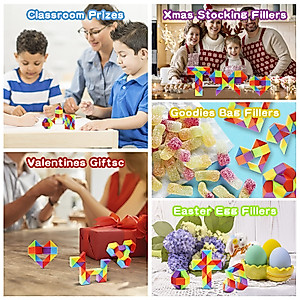 Ganowo 30 Pack Party favor, Medium Fidget Snake Cube Twist Puzzle Toys for Kids Teens Stocking Stuffers Bulk Birthday Party Supplies Goodie Bags Fillers (Rainbow)