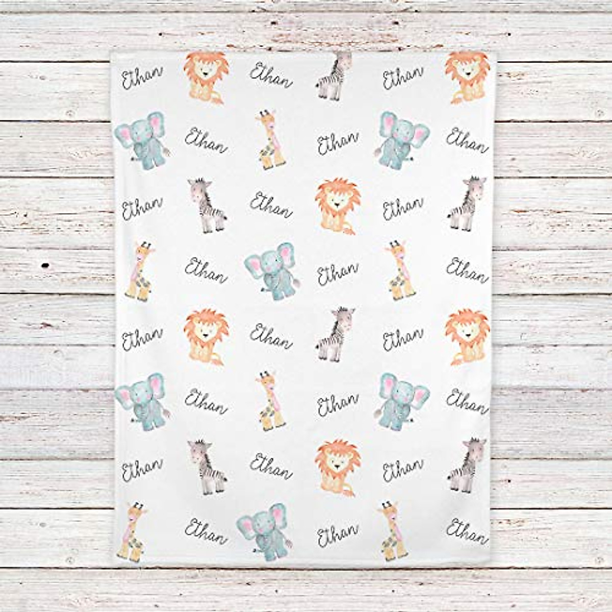 Lovable Gift Co Safari Animals Personalized Baby Blanket, Safari Nursery, Custom Name Blanket