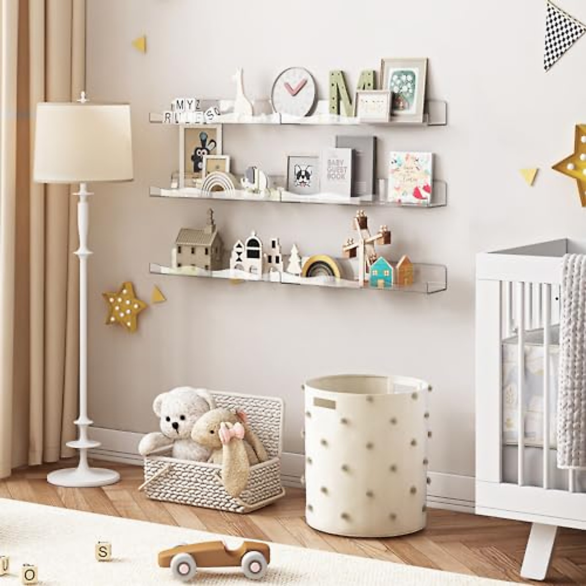 Fixwal Vinyl Record Wall Mount Shelves, 6 Pack 12in Wavy Vinyl Holder for Album Record Storage & Display, Clear Acrylic Floating Shelves for Wall Decor, Kids Bookshelf