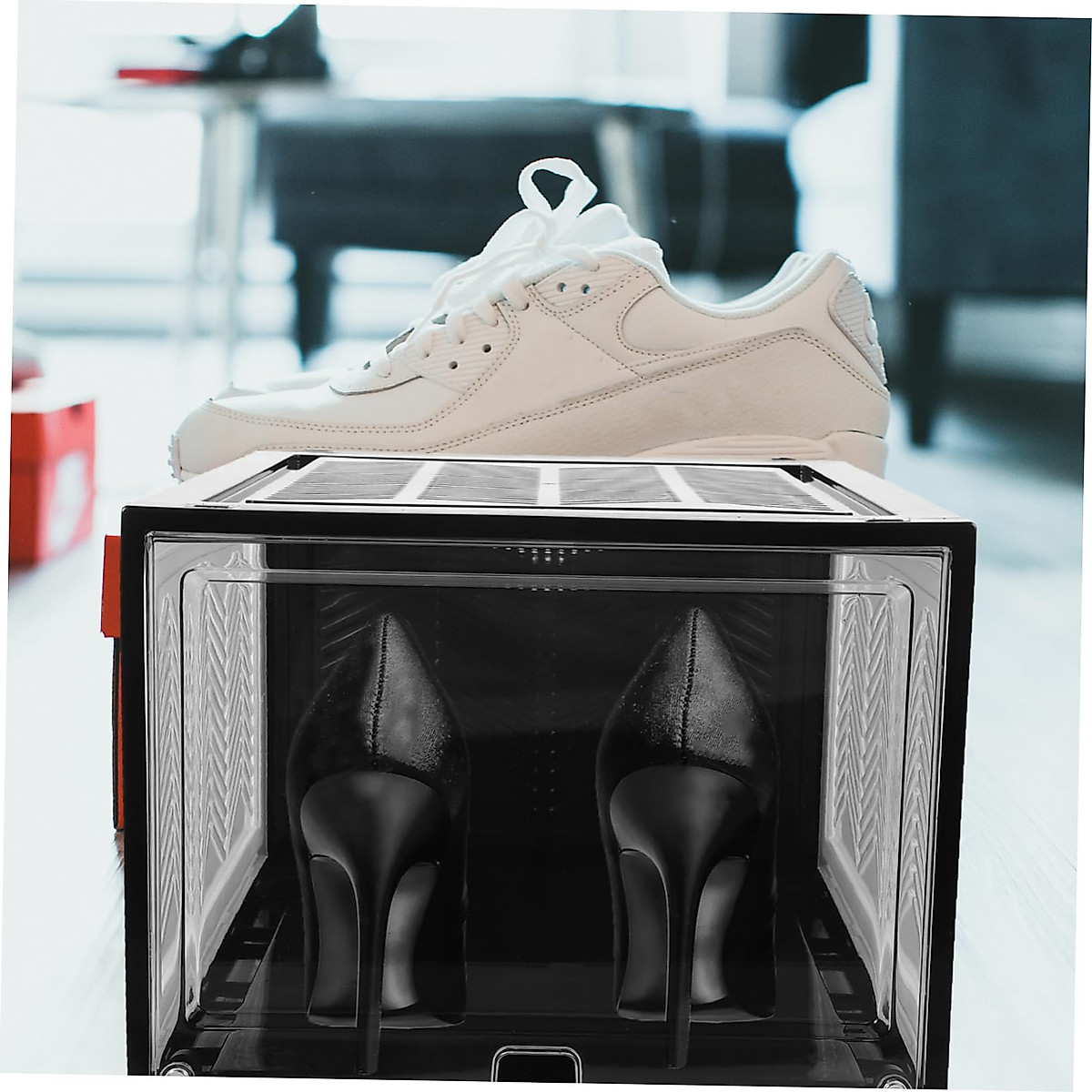 EXQUIMEUBLE 2pcs Boxes Foldable Shoe Box Sneakers Shoe Stand Shoes Shoe Containers Shoe Rack Organizer Shoe Rack for Closet Shoe Boxes with Lids Shoe Storage Clamshell Plastic Large Showcase