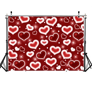 LYCGS 7X5FT Red Heart Photo Backdrop 90s Backdrops for Photoshoot Valentine's Day Backdrop Women Men Happy Birthday Photography Background Banner Photo Booth Studio Props X-91