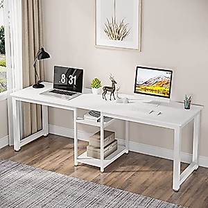 Tribesigns 78 Inches Computer Desk, Extra Large Two Person Office Desk with Shelf, Double Workstation Desk for Home Office(White)