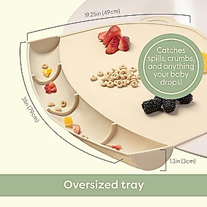 UpwardBaby Food Catching Baby Placemat - Suction Silicone Placemats for Kids Babies and Toddlers - Clean Mealtimes at Home or for Restaurants - Reusable Sticky Mat for Round Table Only(Beige)