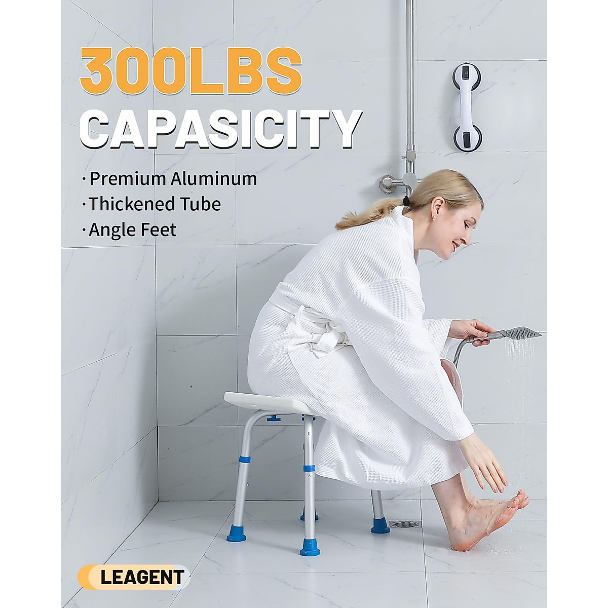 Leagent FSA HSA Eligible Shower Chair for Inside Tub, Shower Stool for Inside Shower, Shower Seat for Bathtub, Adjust Bath Chairs for Elderly/Disabled