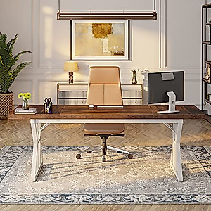Tribesigns 70.8-Inch Executive Desk, Large Computer Office Desk Workstation, Modern Simple Style Laptop Desk Study Writing Table Business Furniture for Home Office (Brown/White)