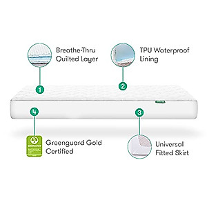 Newton Baby Waterproof Crib Mattress Pad | 100% Breathable Quilted Layer for Comfort & Universal Fitted Skirt for Secure Fit | Machine Washable | Crib Mattress Protector Pad Waterproof, 1 Pack
