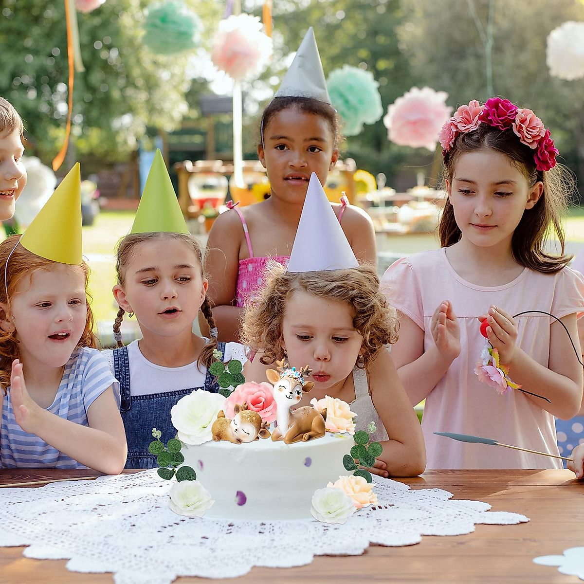 12 Pcs Deer Cake Toppers Deer Figurines Woodland Cake Toppers Baby Shower Deer Cake Topper Oh Deer Cake Topper Baby Girl Woodland Baby Shower Decorations Boho Cake Decorations (Elegant Style)