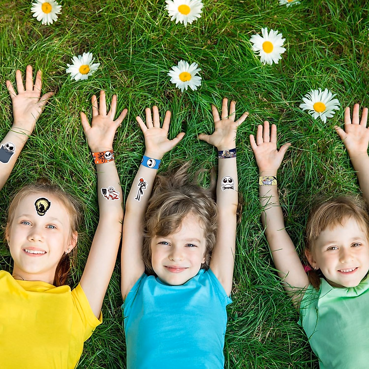 QWAERPLPN 48PCS Nightmare Before Christmas Slap Bracelet and 50PCS Nightmare Party Stickers for Kids Baby - The Nightmare Before Christmass Birthday Party Supplies Favors Children/Kids/Adults (98PCS)