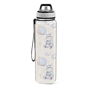 FLildon Cloudy Hippo Water Bottle with Straw Lid 32oz Leakproof Clear Gym Water Bottles for Women Men Outdoor Sport Drinking