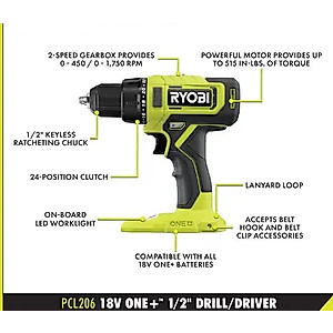 RYOBI ONE+ 18V Cordless 1/2 in. Drill/Driver Kit with (1) 1.5 Ah Battery and Charger