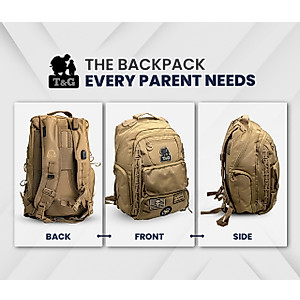 Toddlers And Gunners Dad Diaper Bag, With Diaper Changing Mat, USB Port & Laptop Compartment. Diaper Bag Backpack with Straps for Stroller. Large Diaper Bag for men and women (Coyote Brown)