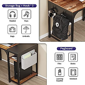 It's_Organized Reversible L Shaped Desk with Monitor Stand,58x47 inch Corner Desk,Study Writing Computer Table with Storage Shelves for Home Office,Rustic Brown/Black