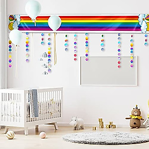 Spiareal Hanging Rainbow and Cloud Ceiling Decorations Rainbow Party Ceiling Decorations with Rainbow Paper Garland Circle Dots Rainbow Party Decorations for Birthday Wedding, Baby Shower, Classroom Streamers