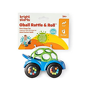 Oball Easy Grasp Rattle & Roll BPA-Free Push Car Infant Crawling Toy and Teether, 1 Pack, Age 3 Months and up, Color May Vary
