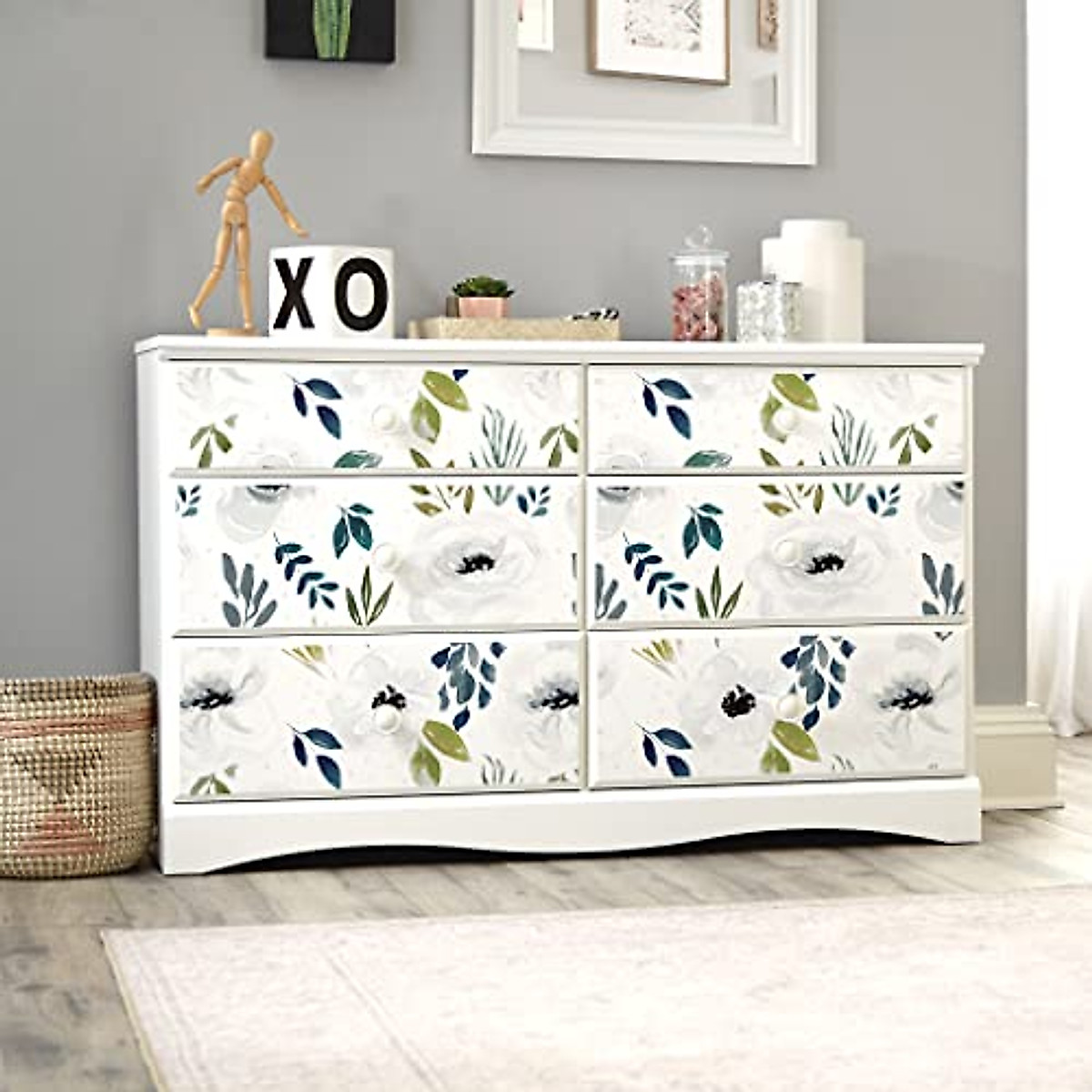 HAOKHOME 93245-2 Peel and Stick Floral Wallpaper Home Decor Removable White/Grey/Black Vinyl Self Adhesive Mural 17.7in x 9.8ft