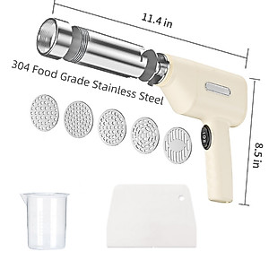 Electric Pasta Makers,Portable Handheld Automatic Mixers,Pasta Gun,Pasta Noodle Ramen Maker Machine,Automatic Portable Handheld Noodle Maker Machine 150W,White (+Five 2.5mm round dough bucket)